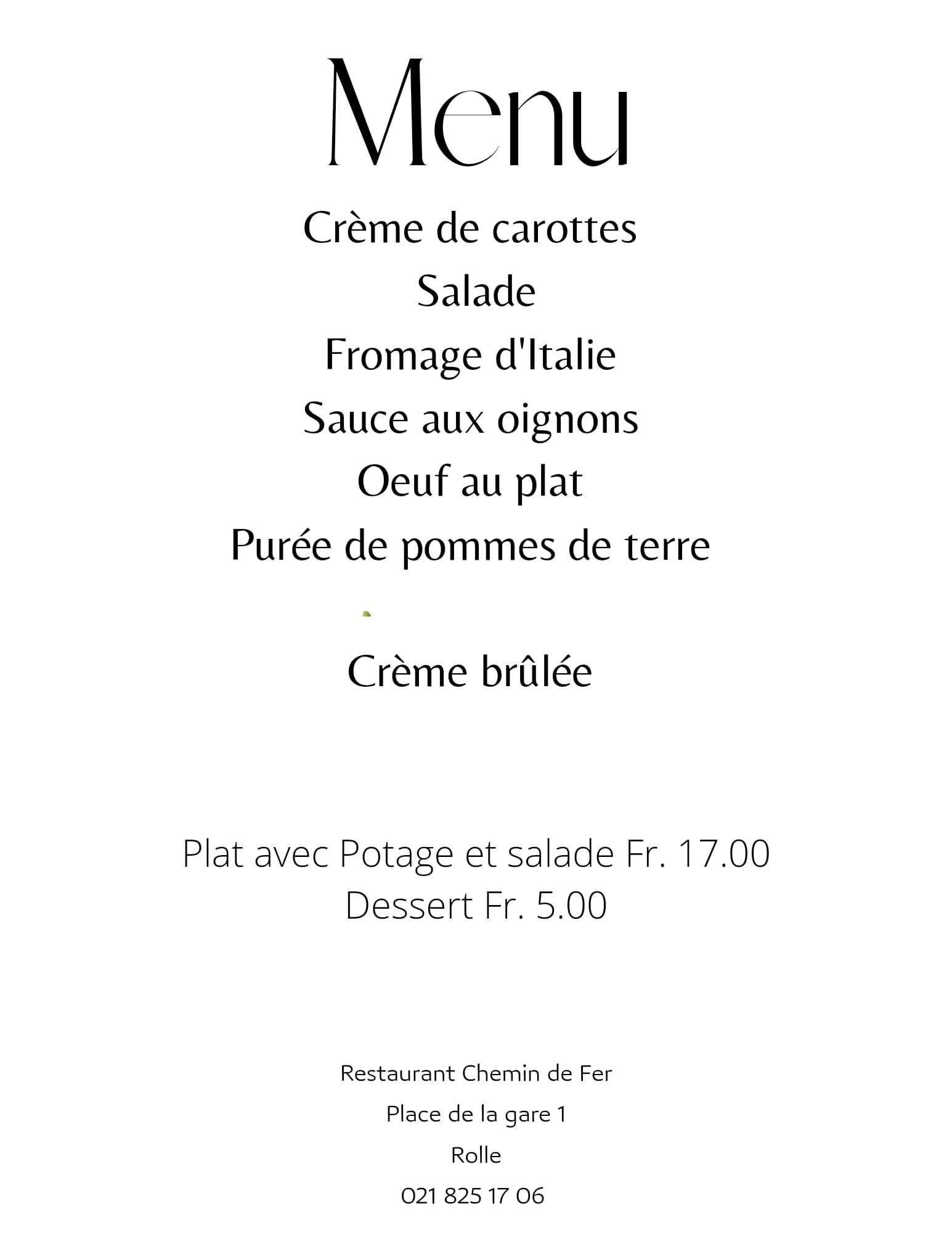 Découvrez notre plat du jour | Rolle | Restaurant Chemin de Fer