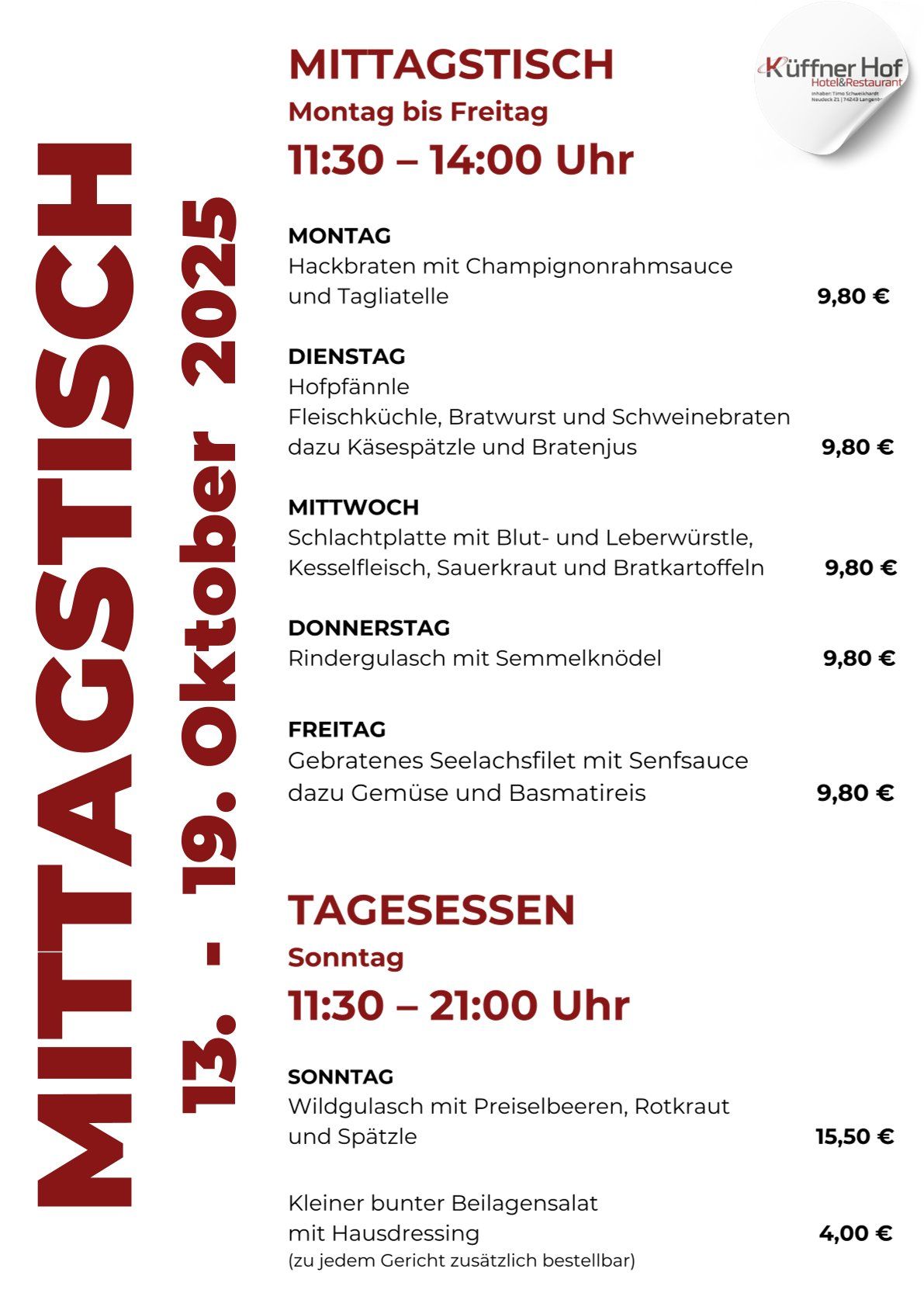 Speisekarten | Küffner Hof | Langenbrettach