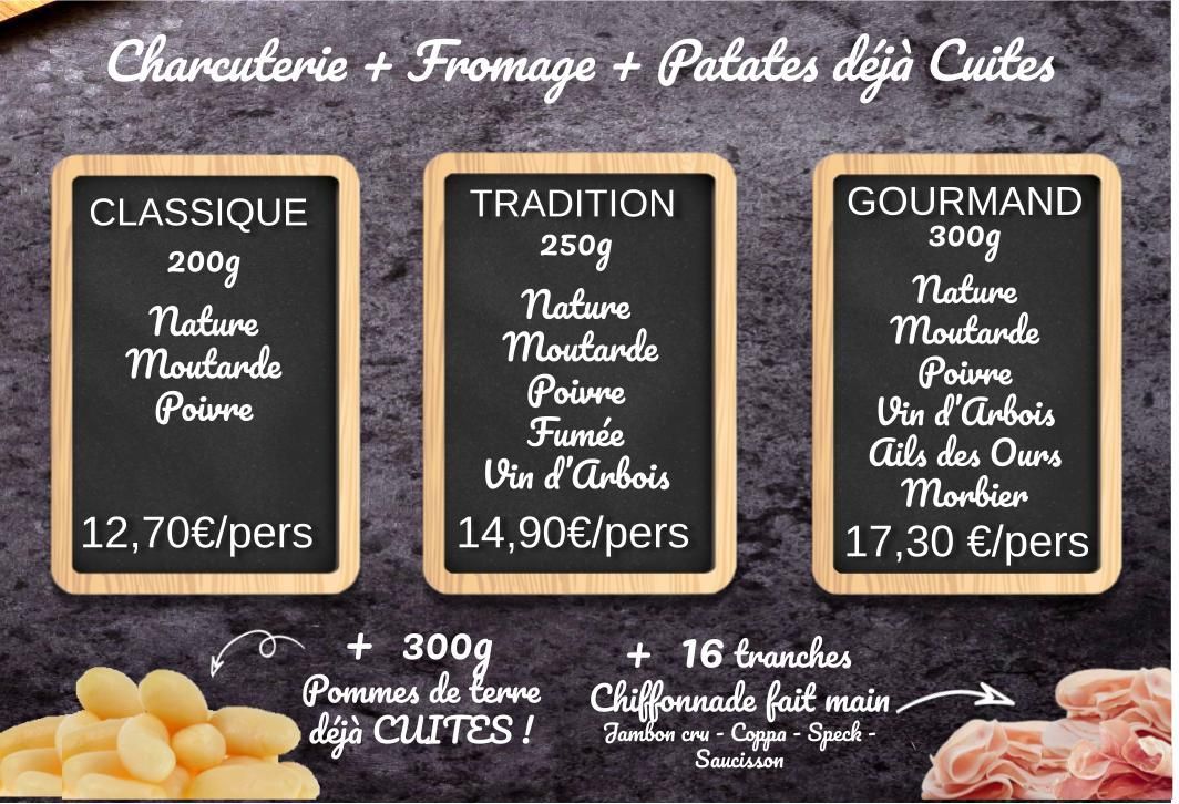 Kit à raclette - Appareil, Fromage, Charcuterie, Pommes de terre
