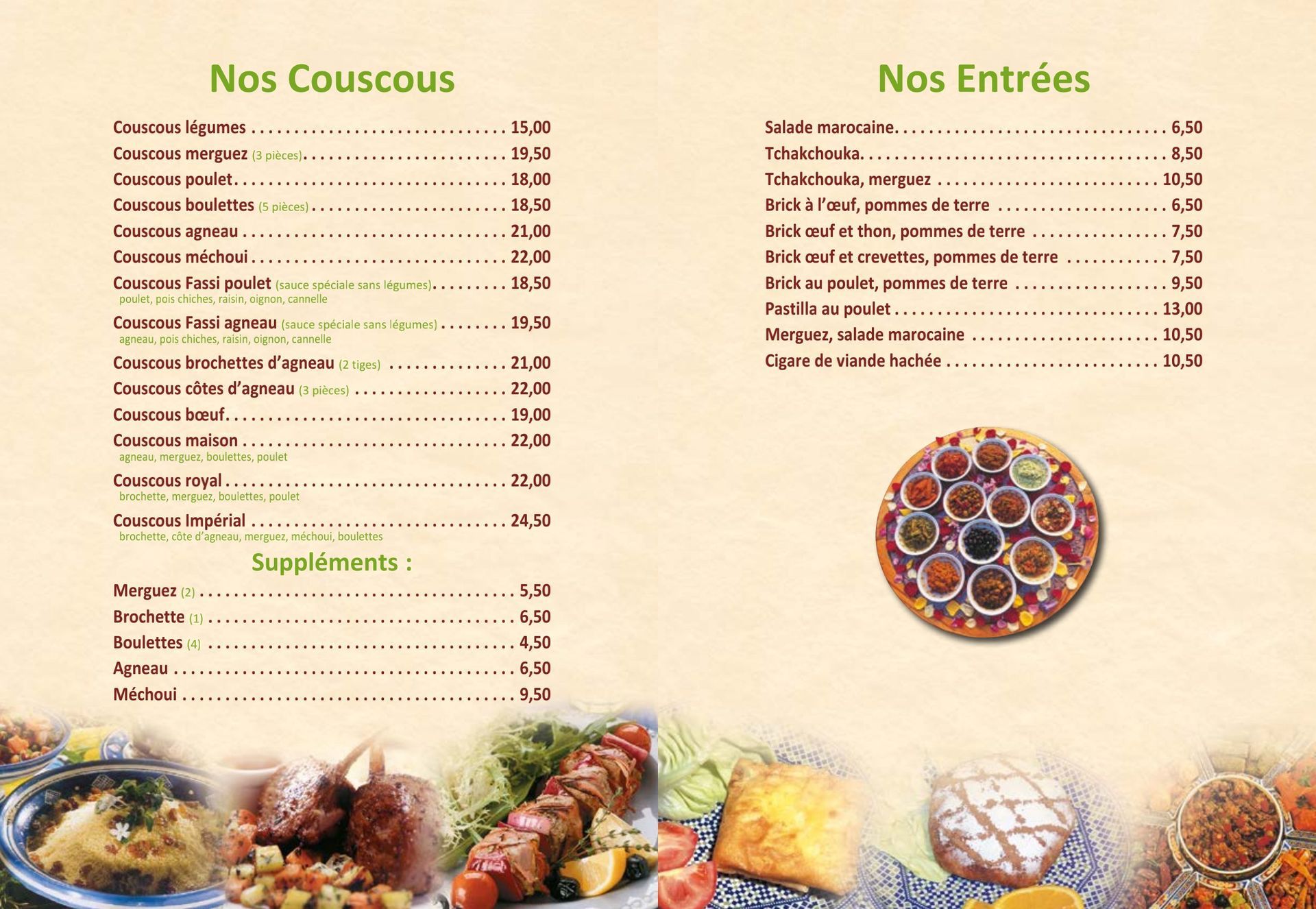 Découvrez nos plats marocains à la carte, St-Thibault-des-Vignes