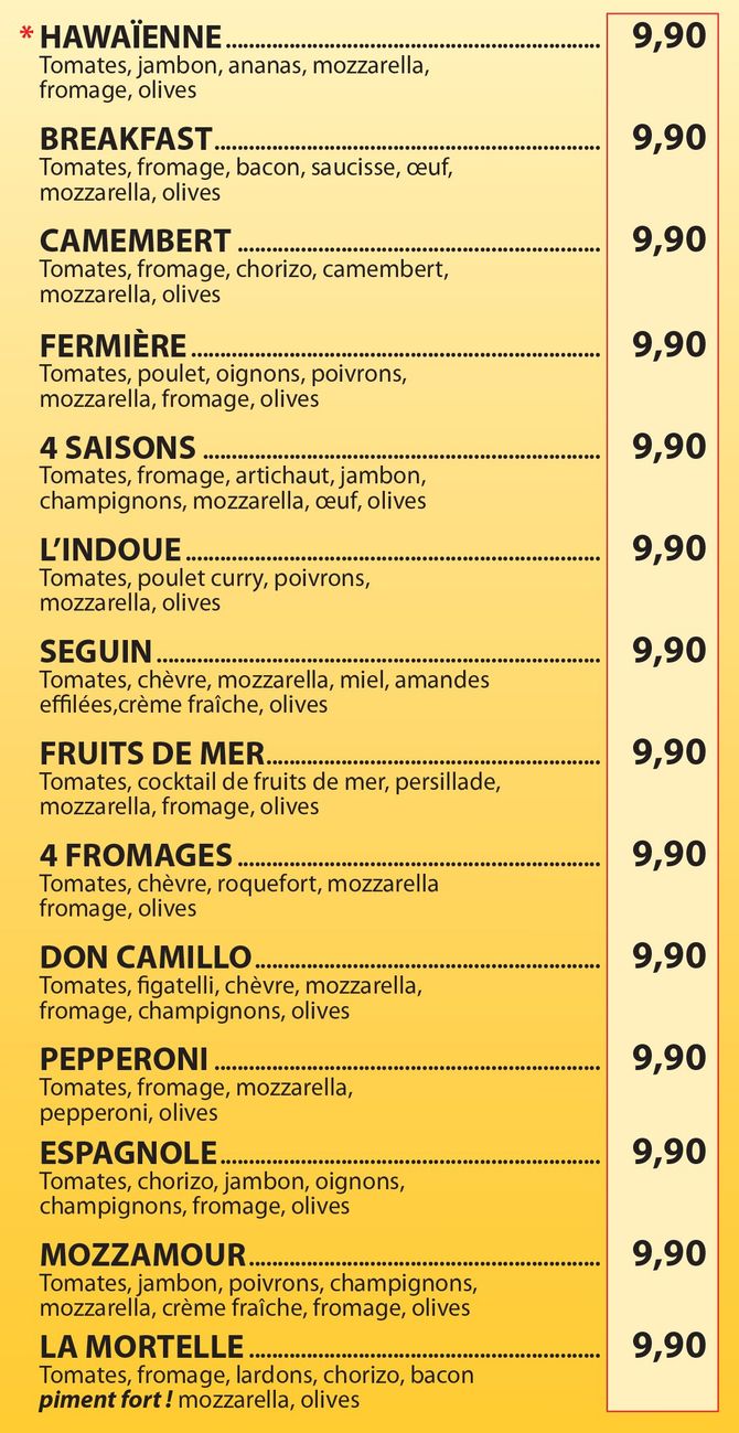Consultez nos menus et notre carte de pizzas à Saint-Raphaël
