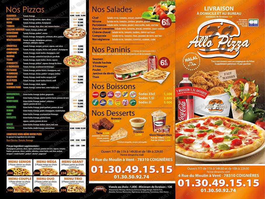 Découvrez tous nos menus de pizzas dans la région de Coignières