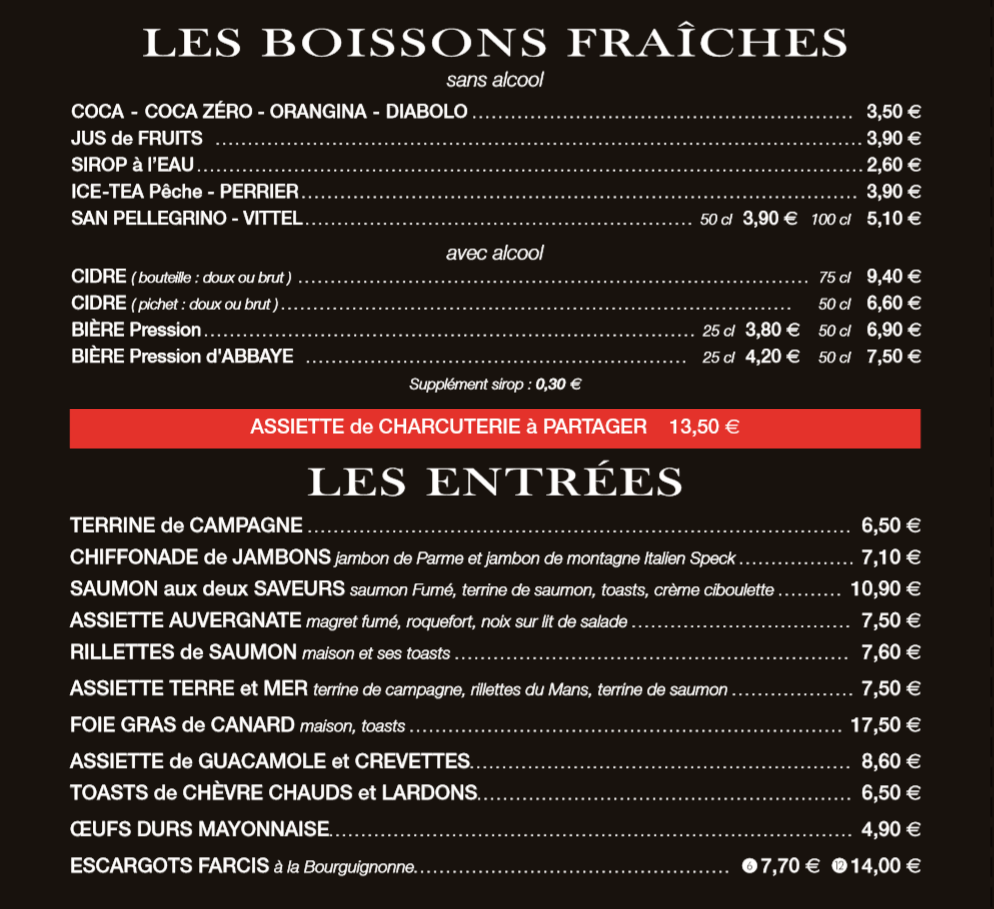 La carte et les menus du restaurant à Saint-Nicolas-de-Redon