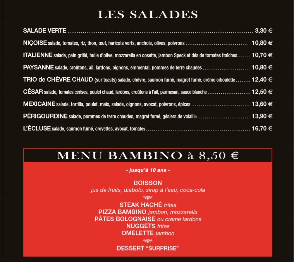 La carte et les menus du restaurant à Saint-Nicolas-de-Redon
