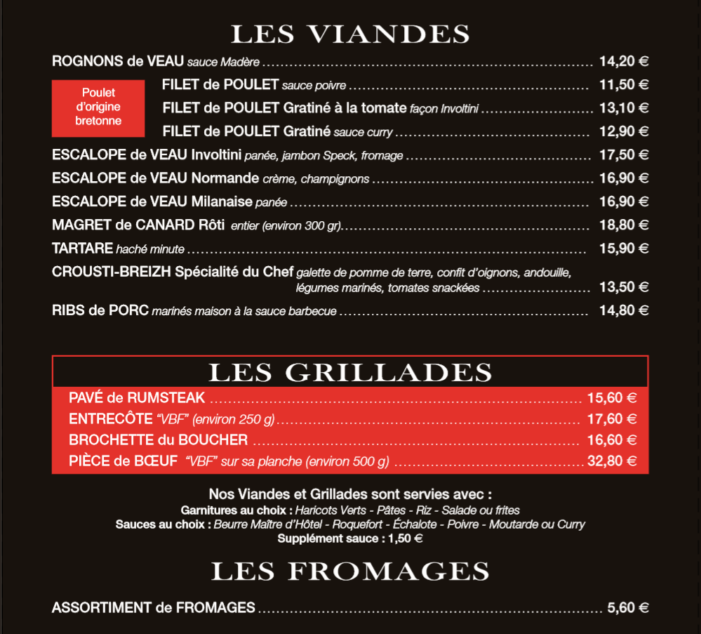 La carte et les menus du restaurant à Saint-Nicolas-de-Redon