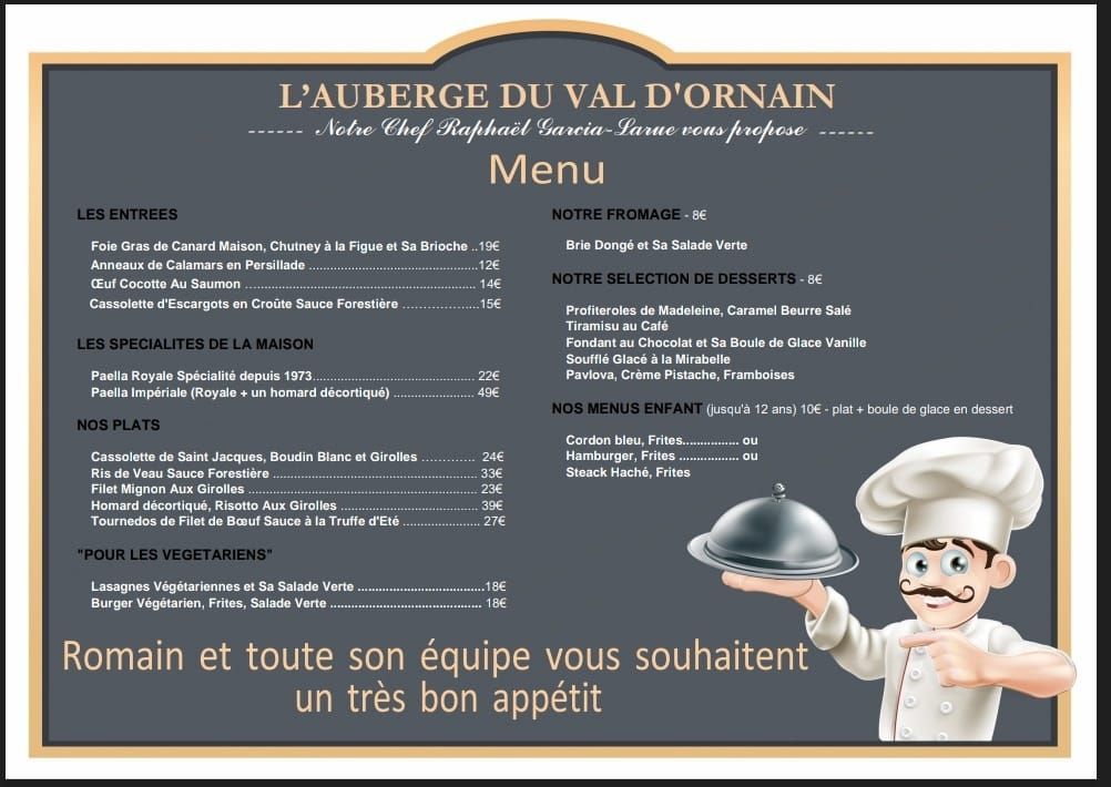 Ardoise actuelle - Cuisine française traditionnel à Bar-le-Duc